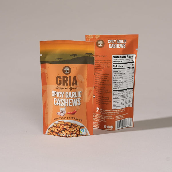 Spicy Garlic Fairtrade Cashews (2 oz) – GRIA Food Co.